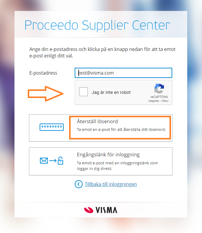 Återställa lösenordet i Supplier Center