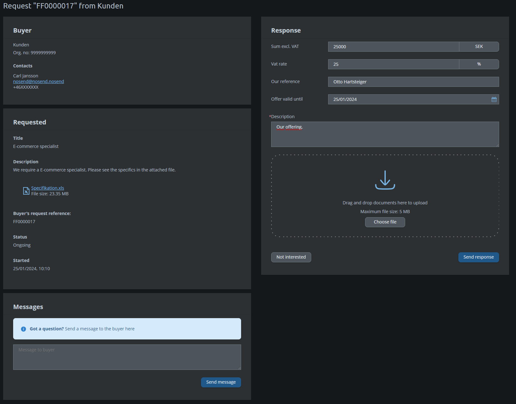Recieve and respond to a supplier request